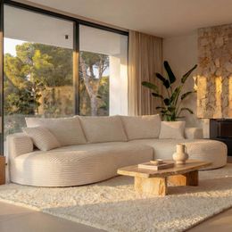 Sofa-Garnitur MCW-P19, 3-Sitzer Couch Loungesofa, Stoff/Textil Cord (370 g/m&sup2;) Liegefl&auml;che rechts ~ wei&szlig;