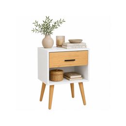 Vcm Nachttisch mit Schublade und Ablagefach, 45 x 30 x 70 cm, Beistelltisch im Retro-Design mit Holzf&uuml;&szlig;en - Singol XL