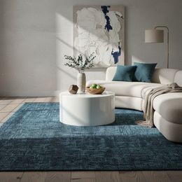 KADIMA DESIGN Teppich aus Baumwolle Waschbar KOFEL in Blau, einfarbig, 140 x 200 cm