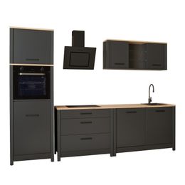 Inter Link Modulare K&uuml;che Carbona 5-teilig, Anthrazit/Artisan Eiche, Soft-Close, ohne E-Ger&auml;te