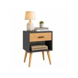 Vcm Nachttisch mit Schublade und Ablagefach, 45 x 30 x 70 cm, Beistelltisch im Retro-Design mit Holzf&uuml;&szlig;en - Singol XL