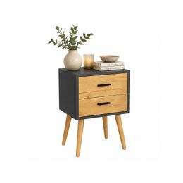 Vcm Nachttisch mit 2 Schubladen, 45 x 30 x 70 cm, Beistelltisch im Retro-Design mit Holzf&uuml;&szlig;en - Singol XXL