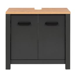 Inter Link Waschbeckenunterschrank Carbona mit 2 Soft-Close-T&uuml;ren, Anthrazit/Artisan Eiche, schwarze Aluminiumgriffe