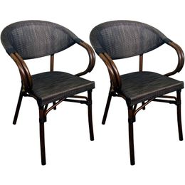 CLP Bistrostuhl 2er Set Sorva mit Armlehnen, aus Aluminium bis 200 kg, Stapelstuhl mit Holzoptik, ideal f&uuml;r Garten, Balkon und Terrasse