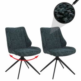 2er-Set Esszimmerstuhl MCW-O48, K&uuml;chenstuhl, drehbar Auto-Return, Stoff/Textil Chenille (410g/m&sup2;) ~ dunkelgr&uuml;n