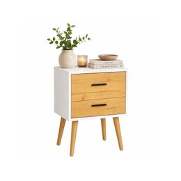 Vcm Nachttisch mit 2 Schubladen, 45 x 30 x 70 cm, Beistelltisch im Retro-Design mit Holzf&uuml;&szlig;en - Singol XXL