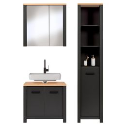 Inter Link Badm&ouml;bel-Set Carbona 3-teilig, Waschbeckenunterschrank, Spiegelschrank & Hochschrank, Anthrazit/Artisan Eiche