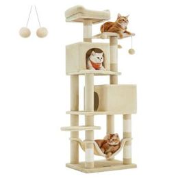 FEANDREA Kratzbaum mit weichem Pl&uuml;sch und 2 H&ouml;hle 155 cm beige