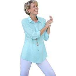 Damen Longbluse mit Seitenschlitzen aquamarin, Gr&ouml;&szlig;e 38