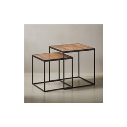 KADIMA DESIGN Mango Industrial: Beistelltische 2er Set, Massivholz, Metall, Unikate
