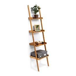 Relaxdays Leiterregal, Hellbraun, Holz, 44x176x37 cm, Wohnzimmer, Regale, B&uuml;cherregale