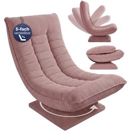 Casaria Sessel Aberdeen Dunkelpink Cord 5fach verstellbar 360 Grad drehbar klappbar