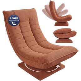 Casaria Sessel Aberdeen Terrakotta Cord 5fach verstellbar 360 Grad drehbar klappbar