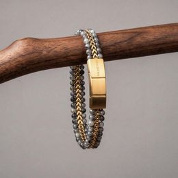 Holzkern Offroad Armband Herren Labradorit und Gold