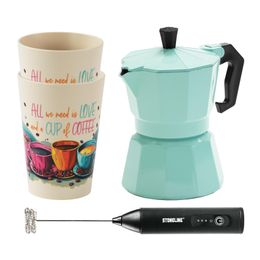 Stoneline Espressokocher Set mit Becher & Milchaufsch&auml;umer, Mint