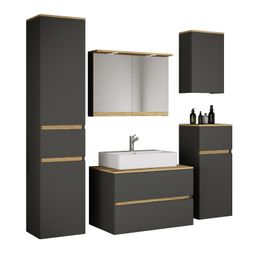 Vcm 6-tlg. Waschtisch Set mit Keramikbecken, Badschrank mit 2 Softclose-Schubladen, Hochschrank, Midischrank, H&auml;ngeschrank, Spiegelschrank mit Beleuchtung und Steckdose, Ma&szlig;e Unterschrank H. 51 x B. 80 x T. 51 cm, Cosila-A