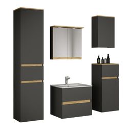 Vcm 6-tlg. Waschtisch Set mit Keramikbecken, Badschrank mit 2 Softclose-Schubladen, Hochschrank, Midischrank, H&auml;ngeschrank, Spiegelschrank mit Beleuchtung und Steckdose, Ma&szlig;e Unterschrank H. 51 x B. 61 x T. 47 cm, Cosila-I