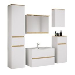 Vcm 6-tlg. Waschtisch Set mit Keramikbecken, Badschrank mit 2 Softclose-Schubladen, Hochschrank, Midischrank, H&auml;ngeschrank, Spiegelschrank mit Beleuchtung und Steckdose, Ma&szlig;e Unterschrank H. 51 x B. 61 x T. 47 cm, Cosila-I