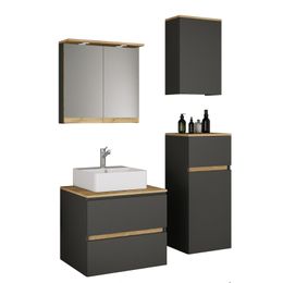 Vcm 5-tlg. Waschtisch Set mit Keramikbecken, Badschrank mit 2 Softclose-Schubladen, Midischrank, H&auml;ngeschrank, Spiegelschrank mit Beleuchtung und Steckdose, Ma&szlig;e Unterschrank H. 51 x B. 60 x T. 47 cm, Cosila-A