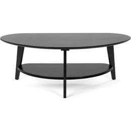 needs&wants&reg; Couchtisch 100% Bambus oval halb-rund, Wohnzimmertisch Holz schwarz, Sofatisch dreibein mit Ablage Stauraum