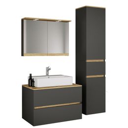 Vcm 4-tlg. Waschtisch Set mit Keramikbecken, Badschrank mit 2 Softclose-Schubladen, Hochschrank, Spiegelschrank mit Beleuchtung und Steckdose, Ma&szlig;e Unterschrank H. 51 x B. 80 x T. 51 cm, Cosila-A