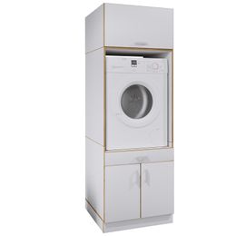 Vcm Waschmaschinenschrank mit Unterschrank, Waschmaschinenumbau mit Stauraum hinter zwei Dreht&uuml;ren und einer Schublade, Ma&szlig;e: &Uuml;berbauschrank H. 200 x B. 67 x T. 68 cm, Rislo CL XXL