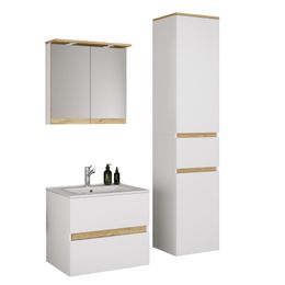 Vcm 4-tlg. Waschtisch Set mit Keramikbecken, Badschrank mit 2 Softclose-Schubladen, Hochschrank, Spiegelschrank mit Beleuchtung und Steckdose, Ma&szlig;e Unterschrank H. 51 x B. 61 x T. 47 cm, Cosila-I