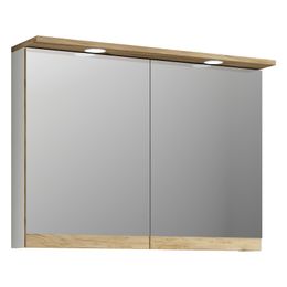 Vcm Badspiegelschrank mit Beleuchtung und Steckdose &ndash; Spiegelschrank Bad mit 2 T&uuml;ren und 2 F&auml;chern &ndash; Badezimmerschrank h&auml;ngend &ndash; H. 59 x B. 80 x T. 23 cm, Cosila