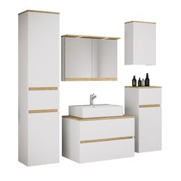 Vcm 6-tlg. Waschtisch Set mit Keramikbecken, Badschrank mit 2 Softclose-Schubladen, Hochschrank, Midischrank, H&auml;ngeschrank, Spiegelschrank mit Beleuchtung und Steckdose, Ma&szlig;e Unterschrank H. 51 x B. 80 x T. 51 cm, Cosila-A