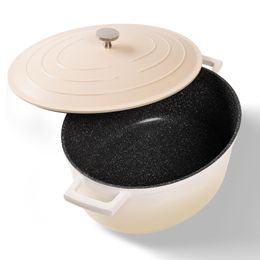 Stoneline Creme Gourmet Br&auml;ter 32x25 cm mit Deckel, Backofen und Induktion geeignet, Antihaft
