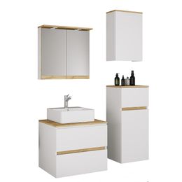 Vcm 5-tlg. Waschtisch Set mit Keramikbecken, Badschrank mit 2 Softclose-Schubladen, Midischrank, H&auml;ngeschrank, Spiegelschrank mit Beleuchtung und Steckdose, Ma&szlig;e Unterschrank H. 51 x B. 60 x T. 47 cm, Cosila-A
