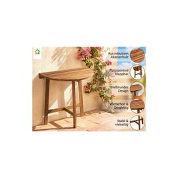 ECONELO Klappbarer Beistelltisch halbrund aus Akazienholz, ca. 70 x 45 x 75 cm