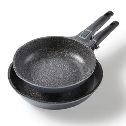 Stoneline SMART Pfannenset, 2-teilig, mit abnehmbarem Griff, Induktion, Aluguss, Pfanne mit echten Steinpartikeln beschichtet, Bratpfanne 28 cm und Bratpfanne 24cm