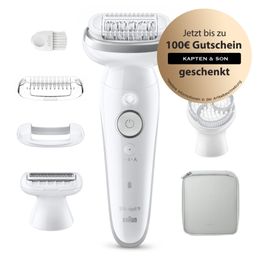 Braun Silk&middot;&eacute;pil 9, Wet & Dry, Langanhaltend glatte Haut, 9-061 Epilierer (Braun Epilierer mit 40 MicroGrip-Pinzetten, Wet & Dry, Massagerollenaufsatz, breiter schwenkbarer Kopf, inkl. Rasieraufsatz, Trimmeraufsatz, Peelingb&uuml;rste mit Schutzkappe, Hautkontak