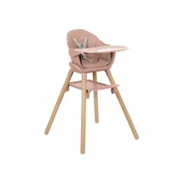 Kikkaboo Kinderhochstuhl Woody 3 in 1 Holzbeine Kinderstuhl Fu&szlig;st&uuml;tze Tablett pink