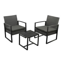 DEGAMO Garnitur MALTA 3-teilig, Metall schwarz und Polyrattan schwarz, mit Polstern