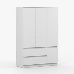 imoebel24 Dreht&uuml;renschrank, Wei&szlig;, Holzwerkstoff, 5 F&auml;cher, 2 Schubladen, 120x180x50 cm, Schlafzimmer, Kleiderschr&auml;nke, Dreht&uuml;renschr&auml;nke