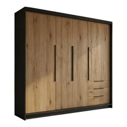 A&J M&ouml;belLand Dreht&uuml;renschrank, Schwarz, Braun, Holzwerkstoff, 200x215x59.5 cm, Schlafzimmer, Kleiderschr&auml;nke, Dreht&uuml;renschr&auml;nke