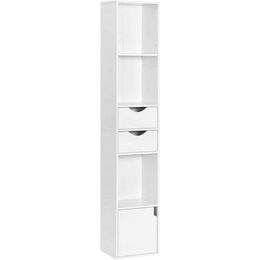 WOLTU B&uuml;cherregal, Wei&szlig;, Holzwerkstoff, 3 F&auml;cher, 2 Schubladen, Rechteckig, 30x158x24 cm, Wohnzimmer, Regale, B&uuml;cherregale