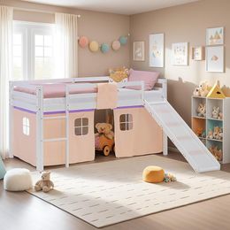 Homestyle4u Hochbett, Lila, Wei&szlig;, Textil, Kiefer, 90x200 cm, Kinderzimmer & Jugendzimmer, Kinderm&ouml;bel, Kinderbetten, Hochbetten