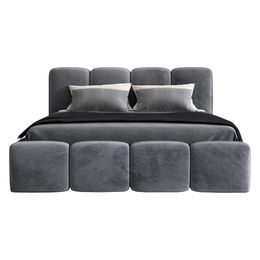 A&J M&ouml;belLand Polsterbett, Grau, Textil, Rechteckig, 90x200 cm, Schlafzimmer, Betten, Polsterbetten