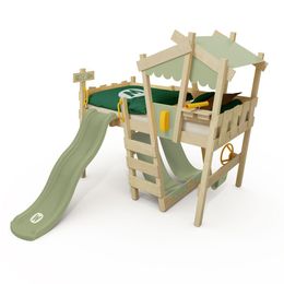 Abenteuer-Hochbett 90x200 cm aus Massivholz mit H&auml;ngesitz - CrAzY Snuggy Kinderbett Spielbett mit Dach und bemalbarer Plane - Wickey