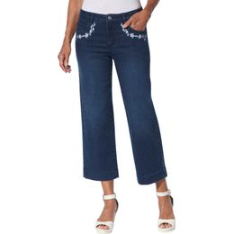 Damen 7/8-Jeans mit Bl&uuml;ten-Stickerei an den Taschen blue-stone-washed, Gr&ouml;&szlig;e 38