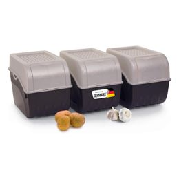 Kartoffel Aufbewahrungsbox 3x gro&szlig; 9L PERLMUT Weiss Kartoffelbox Gem&uuml;sebox stapelbar Zwiebelbox Kartoffelkorb Obstbeh&auml;lter Kartoffelkiste Zwiebel Aufbewahrung Frischhaltedose M&ouml;hren
