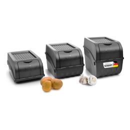 Kartoffel Aufbewahrungsboxen Set 3,5L + 5L + 9L ANTHRAZIT GRAU Kartoffelboxen Gem&uuml;seboxen stapelbar Zwiebelboxen Kartoffelk&ouml;rbe Obstbeh&auml;lter Kartoffelkisten Frischhaltedosen