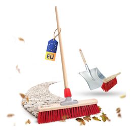 Stra&szlig;enbesen mit Stiel 40 cm Set I Besen Kehrblech und Handfeger I Elaston rot I mit Gewinde I Stra&szlig;enbesen Breit Gartenbesen Outdoor Besen drau&szlig;en Besen Au&szlig;enbereich