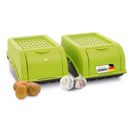 Kartoffel Aufbewahrungsbox 2x klein 3,5L GR&Uuml;N Zwiebelbox Gem&uuml;sebox stapelbar Kartoffelbox Zwiebel Aufbewahrung Kartoffelkorb Obstbeh&auml;lter Kartoffelkiste Frischhaltedose M&ouml;hren