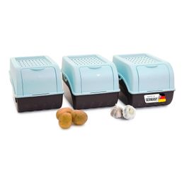 Kartoffel Aufbewahrungsbox 3x mittel 5L T&Uuml;RKIS Kartoffelbox Gem&uuml;sebox stapelbar Zwiebelbox Kartoffelkorb Obstbeh&auml;lter Kartoffelkiste Zwiebel Aufbewahrung Frischhaltedose M&ouml;hren