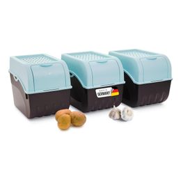 Kartoffel Aufbewahrungsbox 3X gro&szlig; 9L T&Uuml;RKIS Kartoffelbox Gem&uuml;sebox stapelbar Zwiebelbox Kartoffelkorb Obstbeh&auml;lter Kartoffelkiste Zwiebel Aufbewahrung Frischhaltedose M&ouml;hren&hellip;
