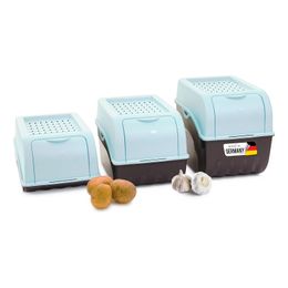 Kartoffel Aufbewahrungsboxen Set 3,5L + 5L + 9L T&Uuml;RKIS Kartoffelboxen Gem&uuml;seboxen stapelbar Zwiebelboxen Kartoffelk&ouml;rbe Obstbeh&auml;lter Kartoffelkisten Frischhaltedosen
